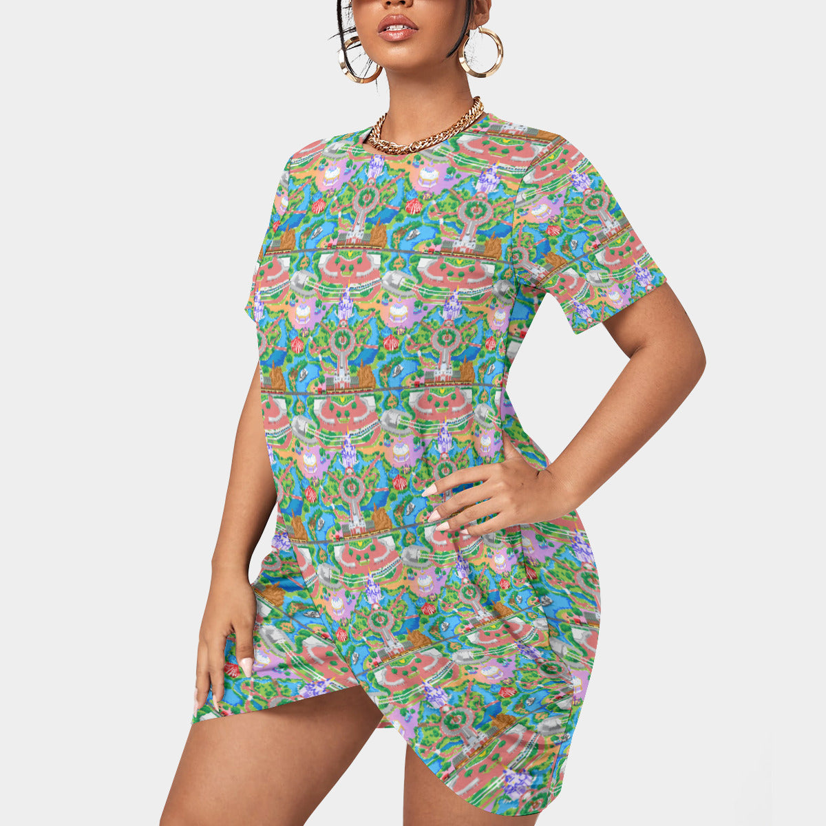 Park Map Women’s Plus Size Stacked Hem Dress With Short Sleeve – Ambrie