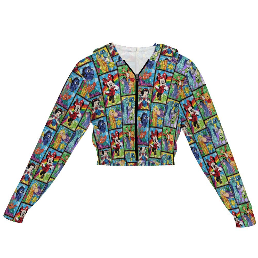 Stained Glass Characters Women's Cropped Zipper Jacket – Ambrie